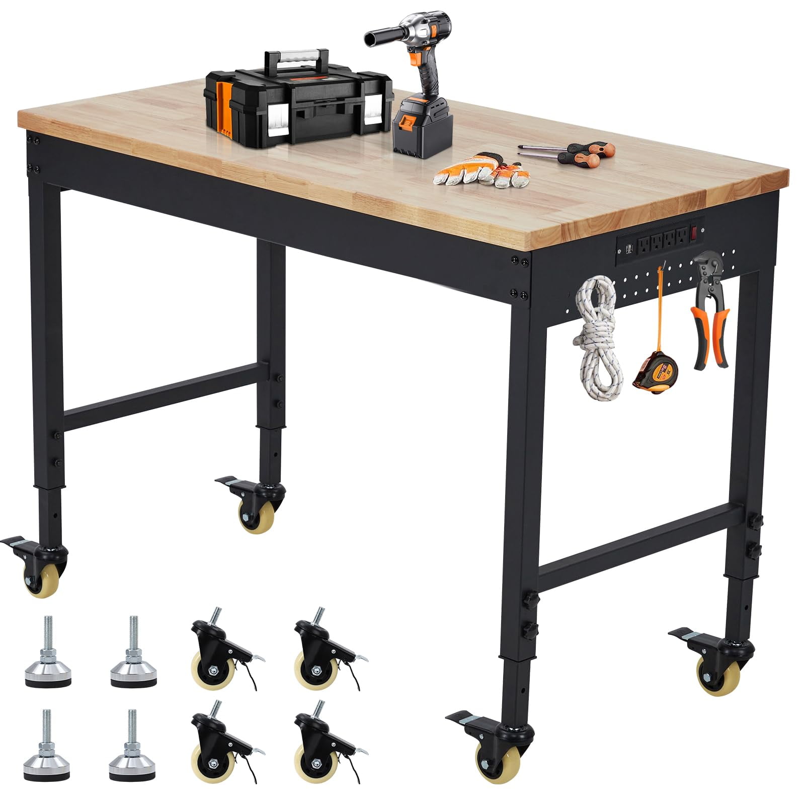 72" x 25" Adjustable Workbench 2000 Lbs Capacity, Rubber Wood Table ...