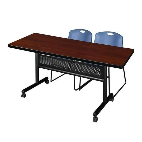 72" x 30" Flip Top Mobile Training Table w/ Divider- Cherry & 2 Stack ...
