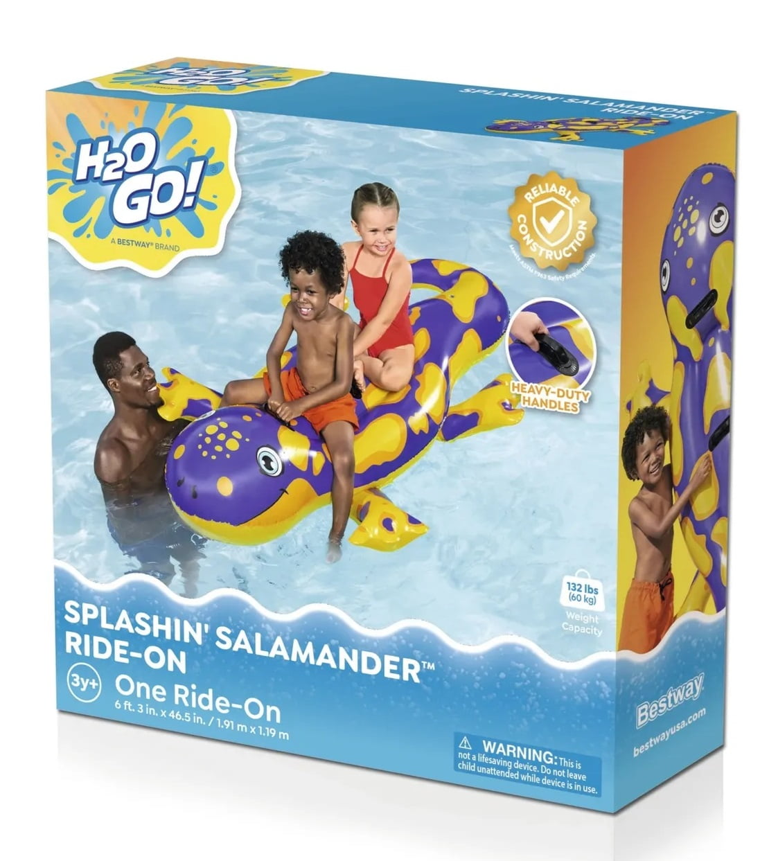 72 x 47 Inch H2O Go! Splashing Salamander 2 Person Ride-On Swimming ...