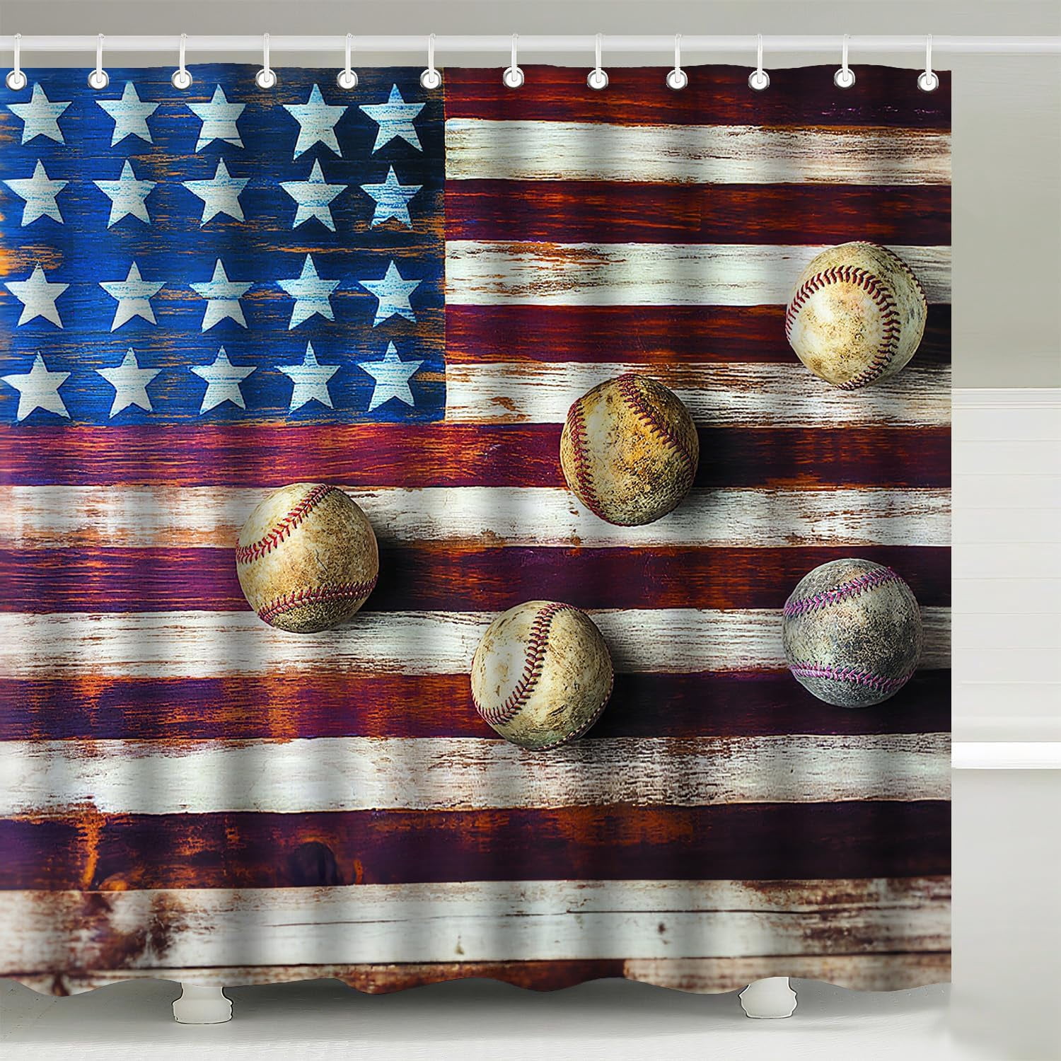 72"x 72" Fabric Shower Curtain with Premium Hooks - ‌Vintage Baseball ...