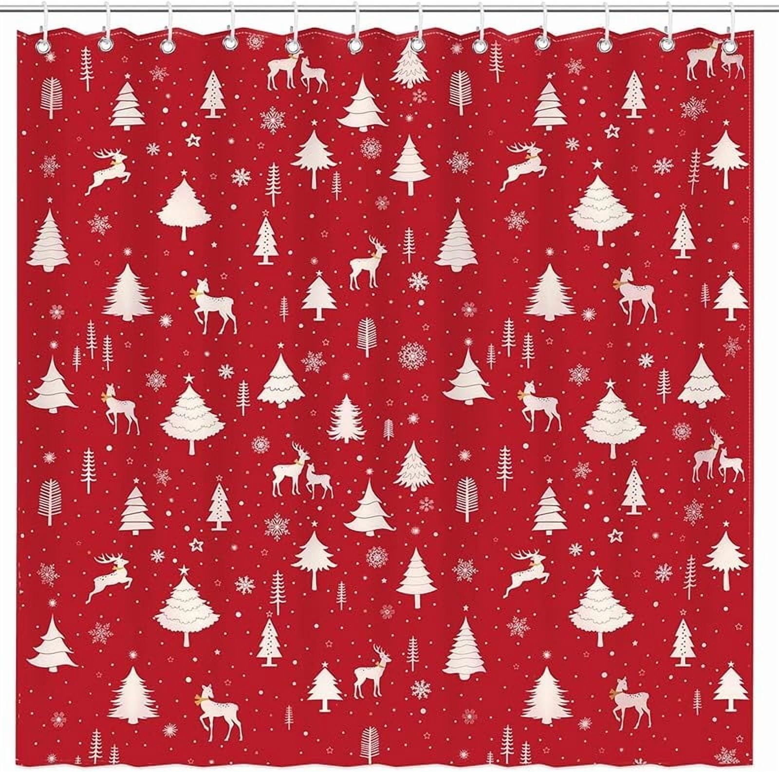 72 x 72 Inches Christmas Tree and Deer Shower Curtain for Bathroom ...