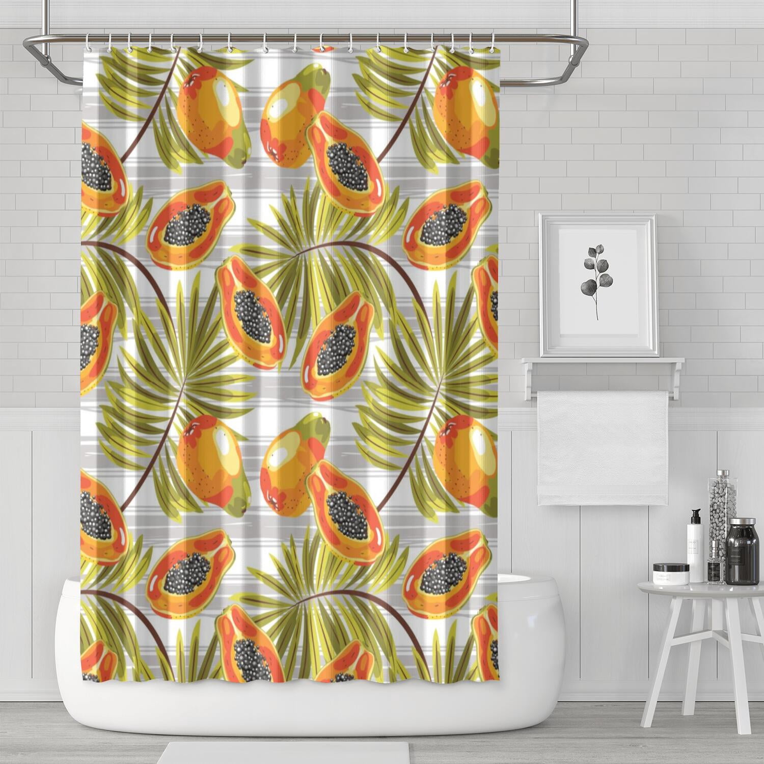 72" x 72" Tropical Papaya Shower Curtain - Waterproof Bathroom Drape ...
