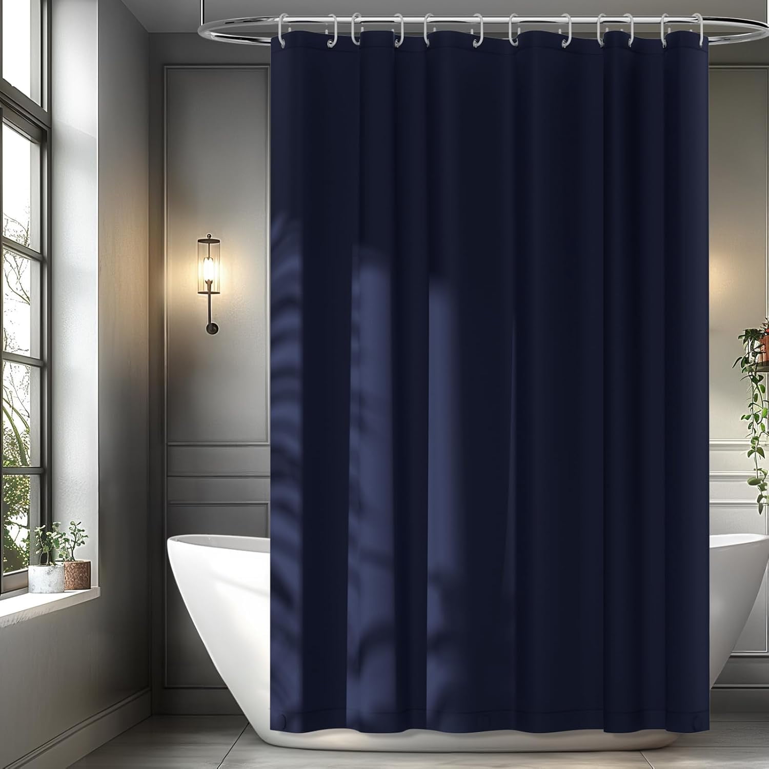 72 x 78 inch Navy Blue Extra Long Fabric Shower Curtain Liner ...