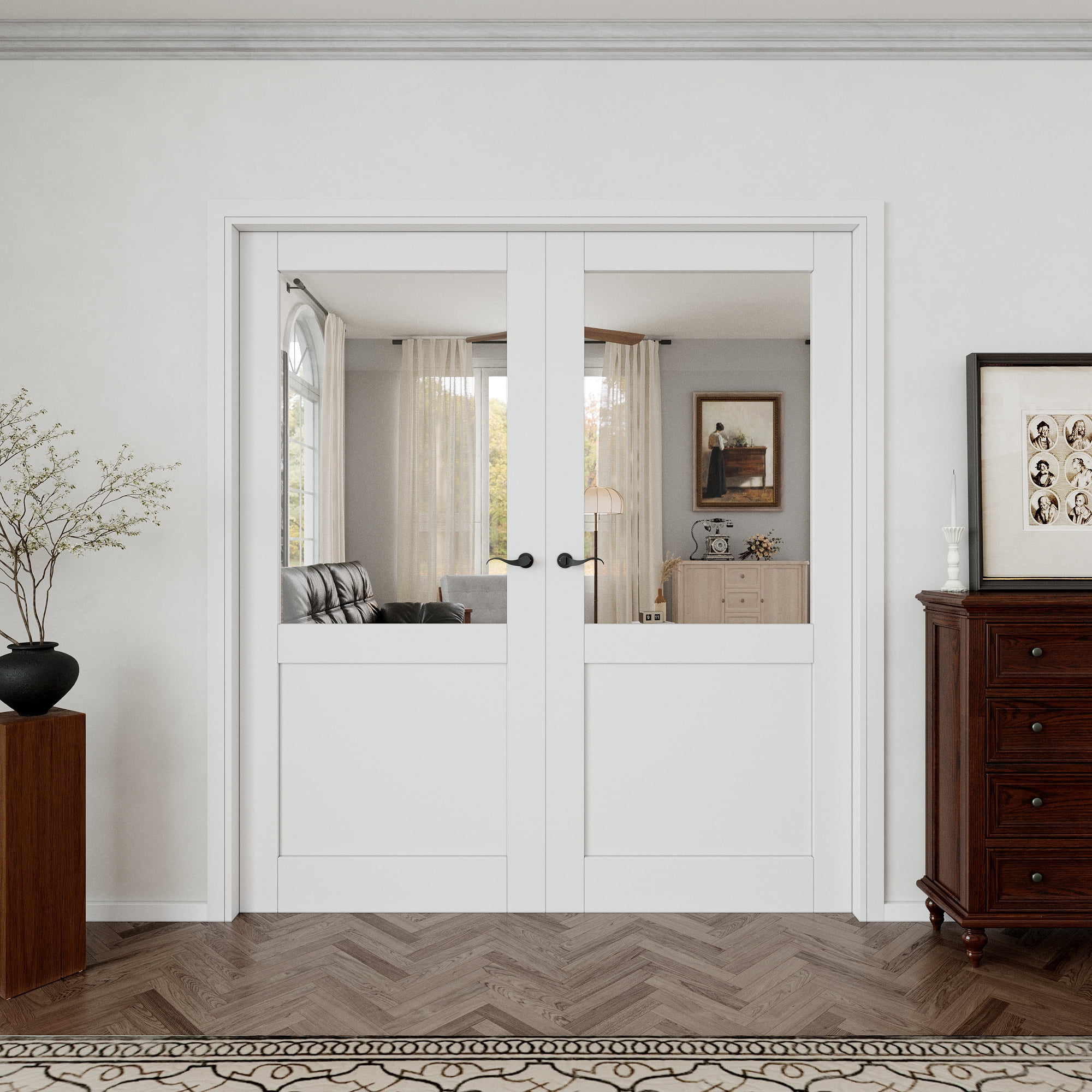 72" x 80" (2 Sets of 36") Interior Pantry French Doors Half Clear Glass ...