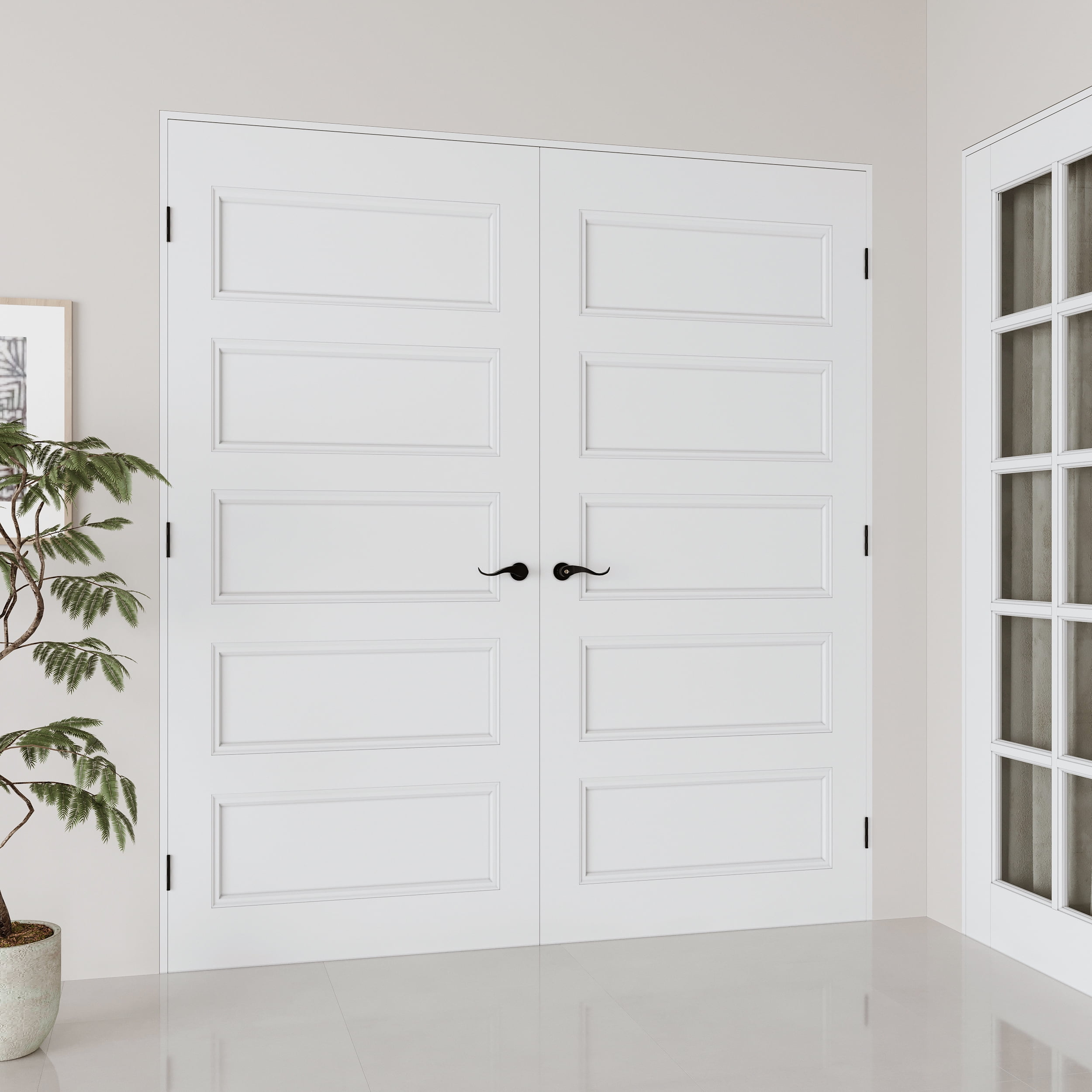 72" x 80" 5 Panel Double Doors with French Door Ready-to-Assemble Jamb ...