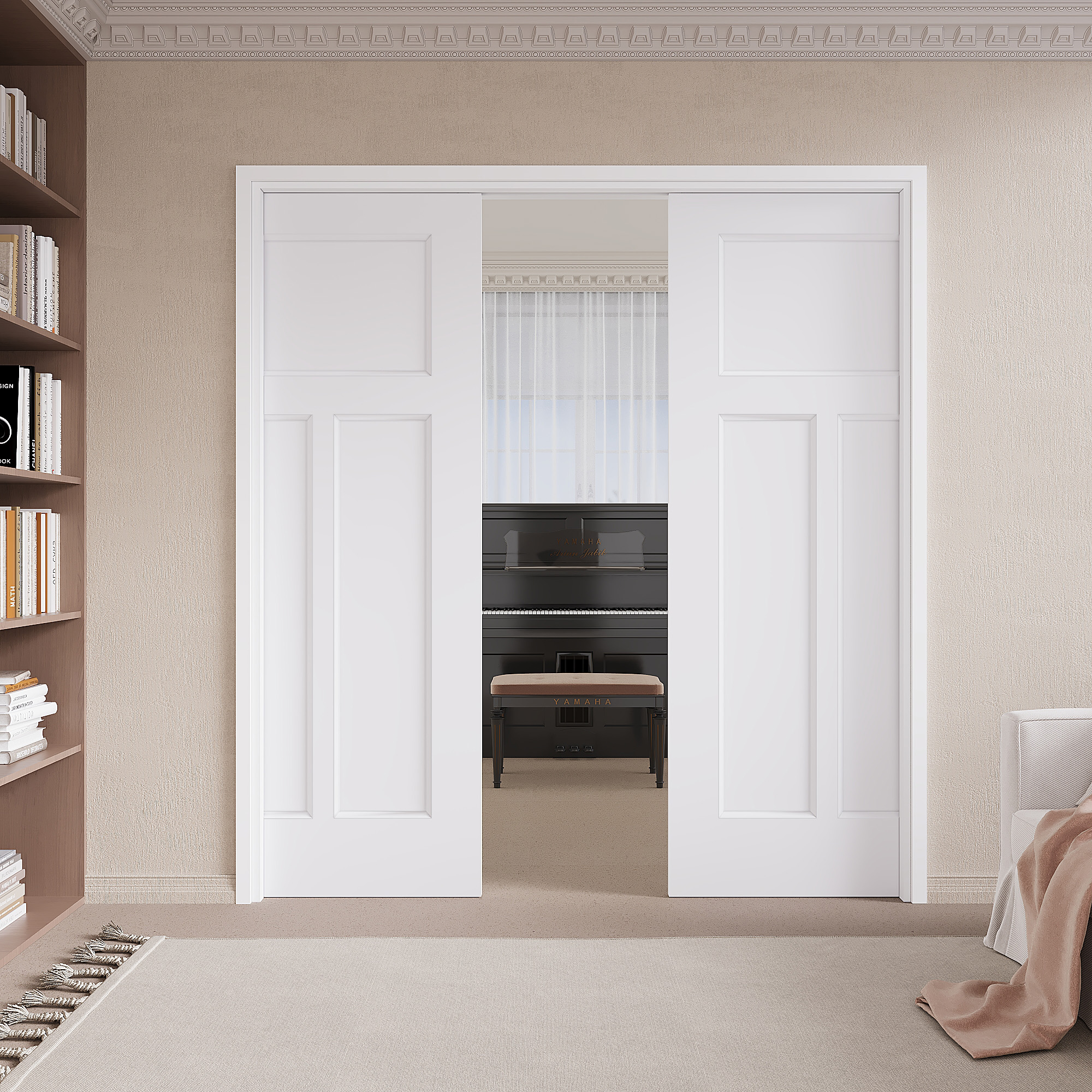 72" x 80" (Double 36") T Shape Pocket Doors with Soft Close, Molded ...