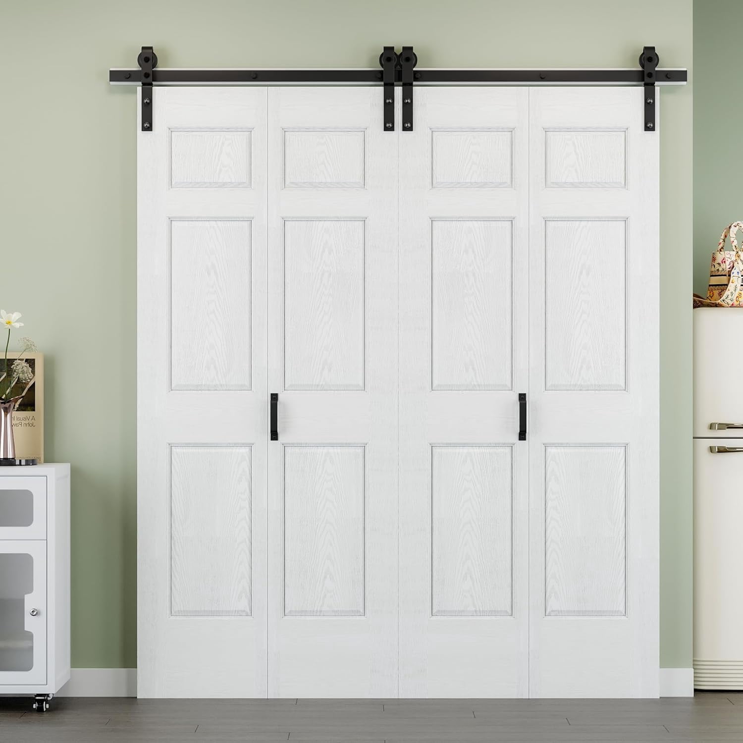 72" x 84" 6 Panels Bifold Barn Door, 80" Track Kit for 4 Closet Doors ...