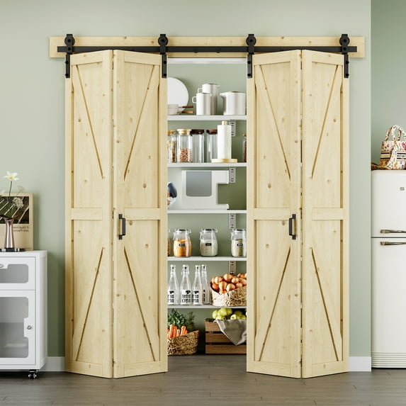 72'' x 84'' Bifold Barn Doors and Hardware Included, Unfinished Natural ...