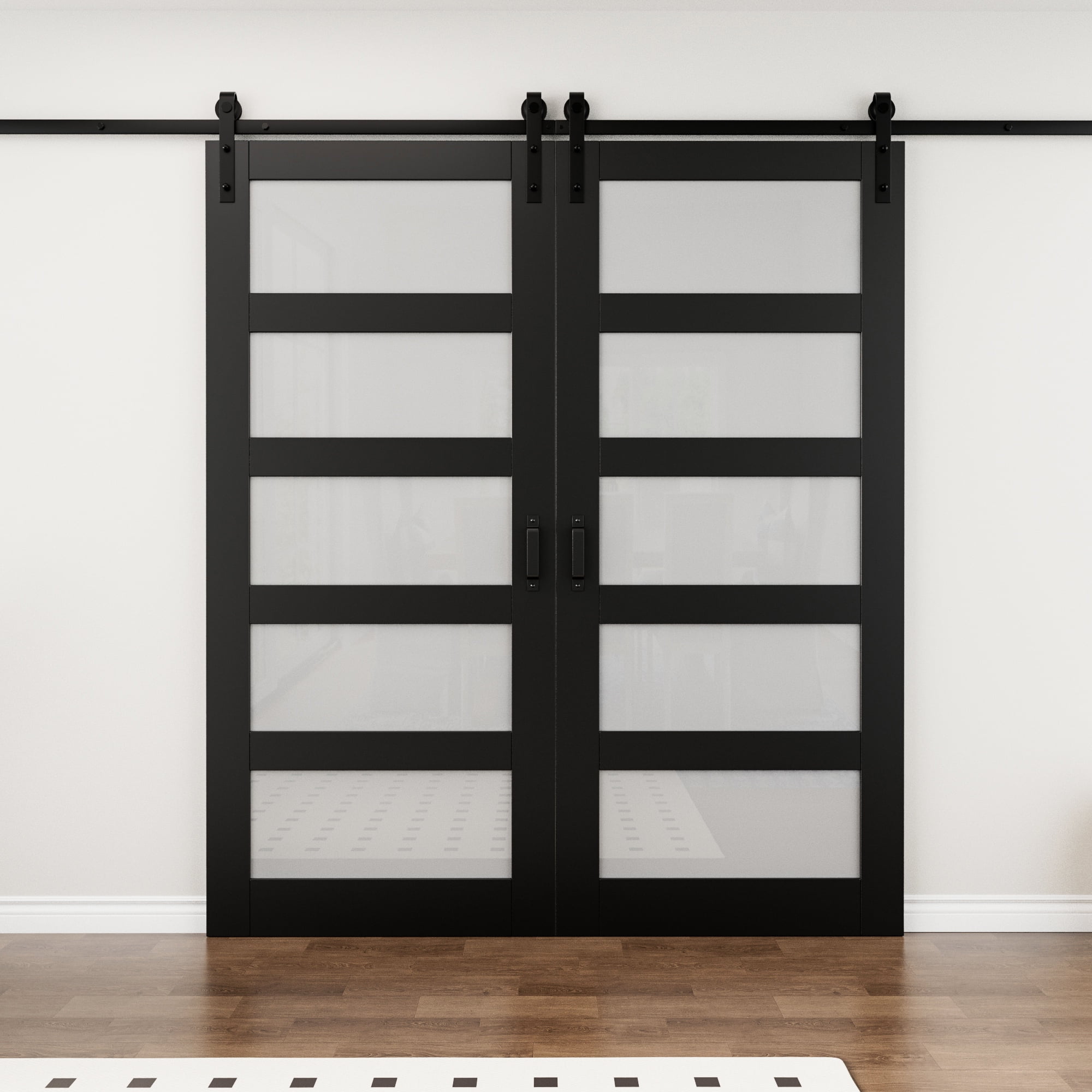 72'' x 84'' Black PVC Surface | Solid Core Wood | 5-Lite Frosted Glass ...