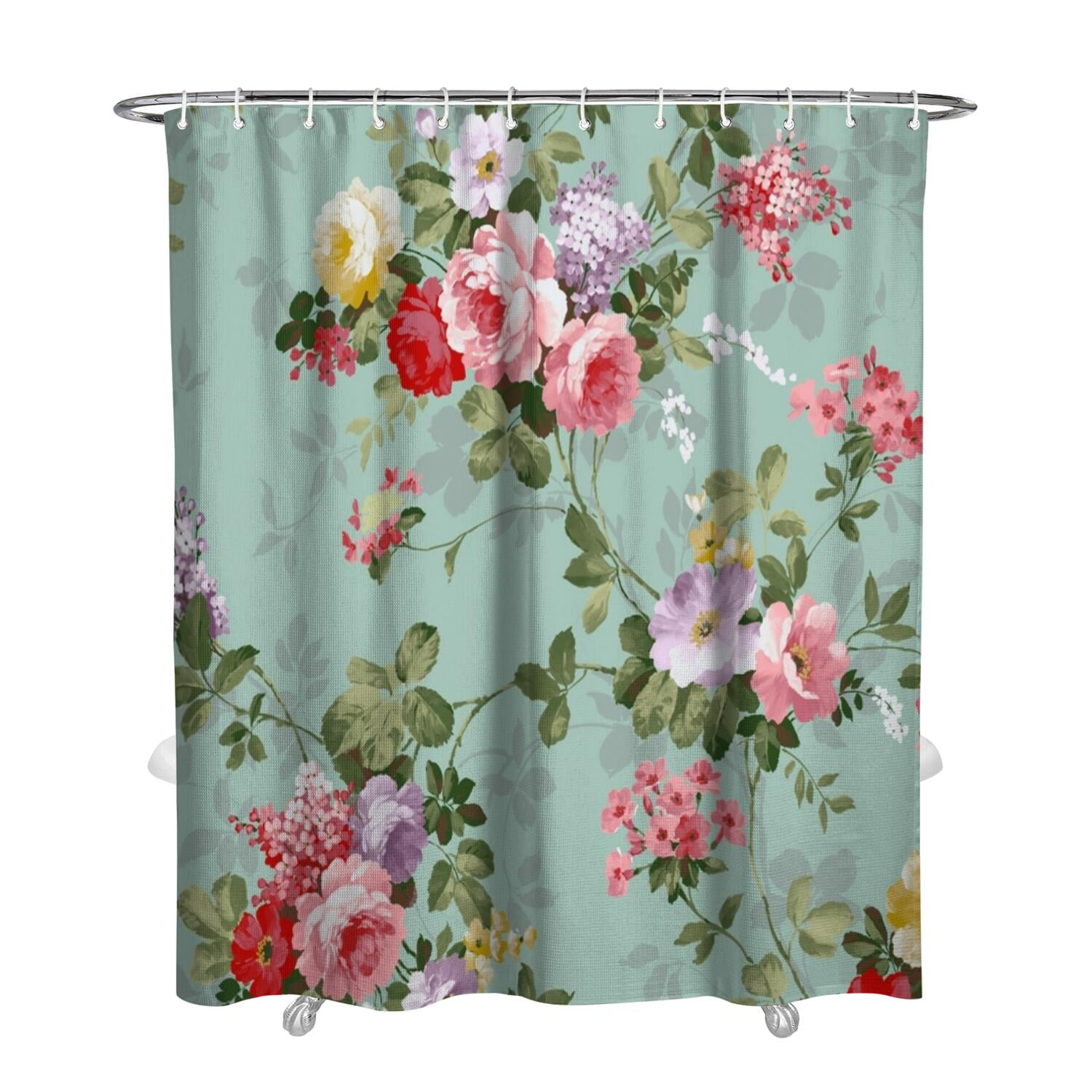 72" x 84" Boho Floral Garden Shower Curtain Watercolor Botanical Design ...