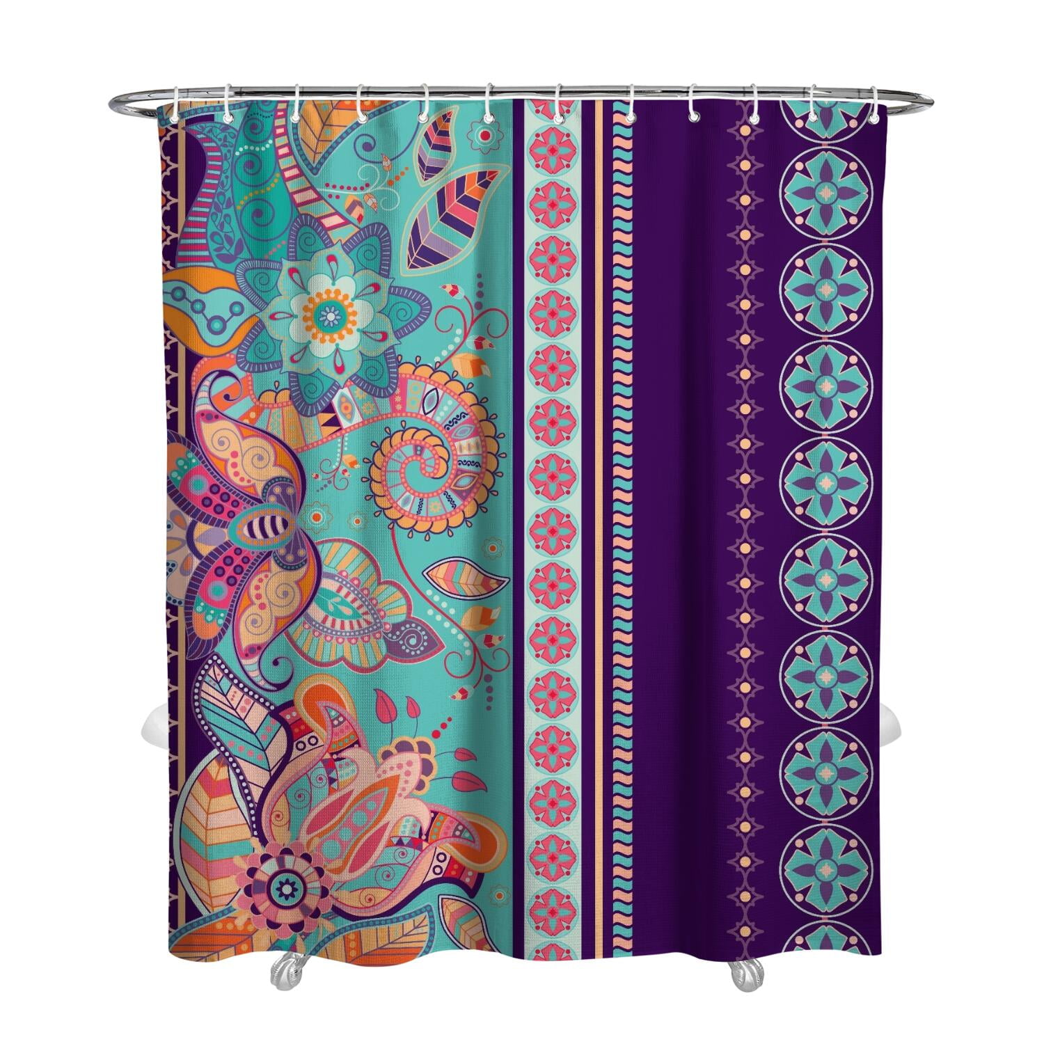 72" x 84" Boho Shower Curtain Vintage Retro Paisley Design Floral ...