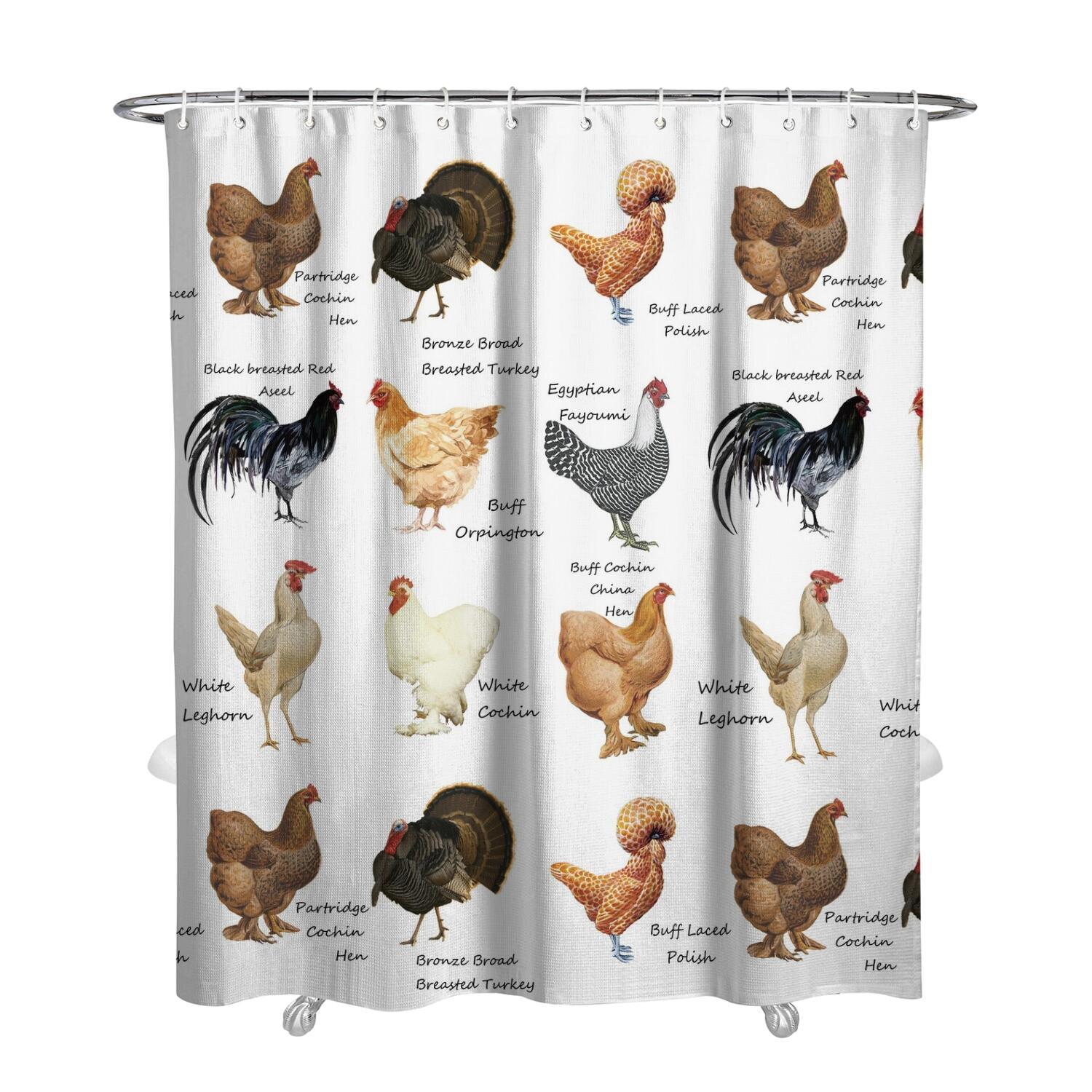72" x 84" Egg Cartoon Farm Shower Curtain - Cute Chickens & Wildflowers ...