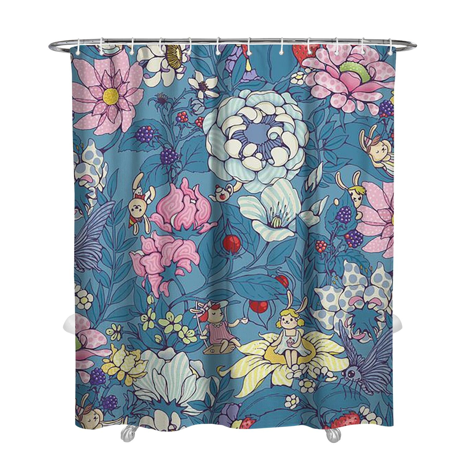 72" x 84" Summer Bloom Shower Curtain Tropical Floral Design Waterproof ...