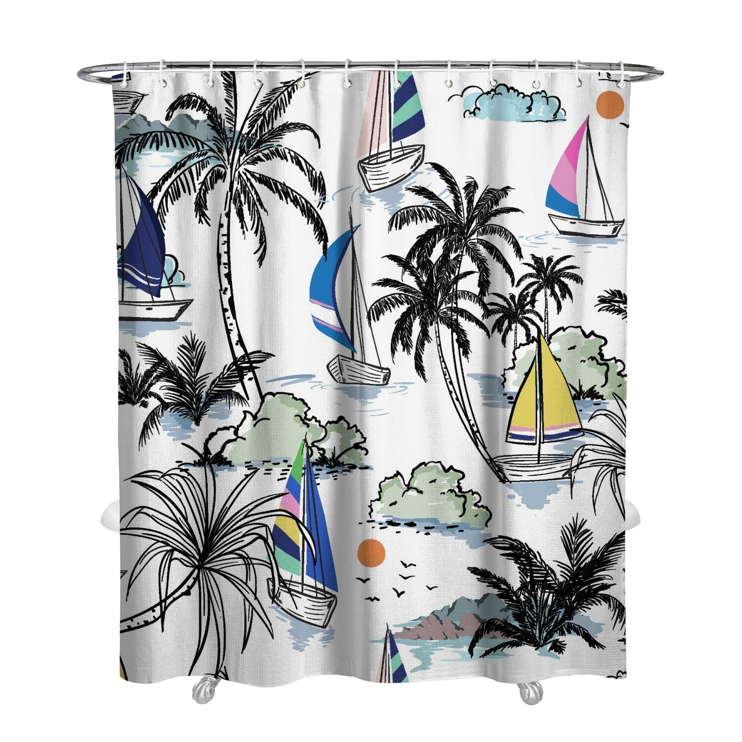 72" x 84" Tropical Hawaiian Island Shower Curtain - Waterproof Fade ...