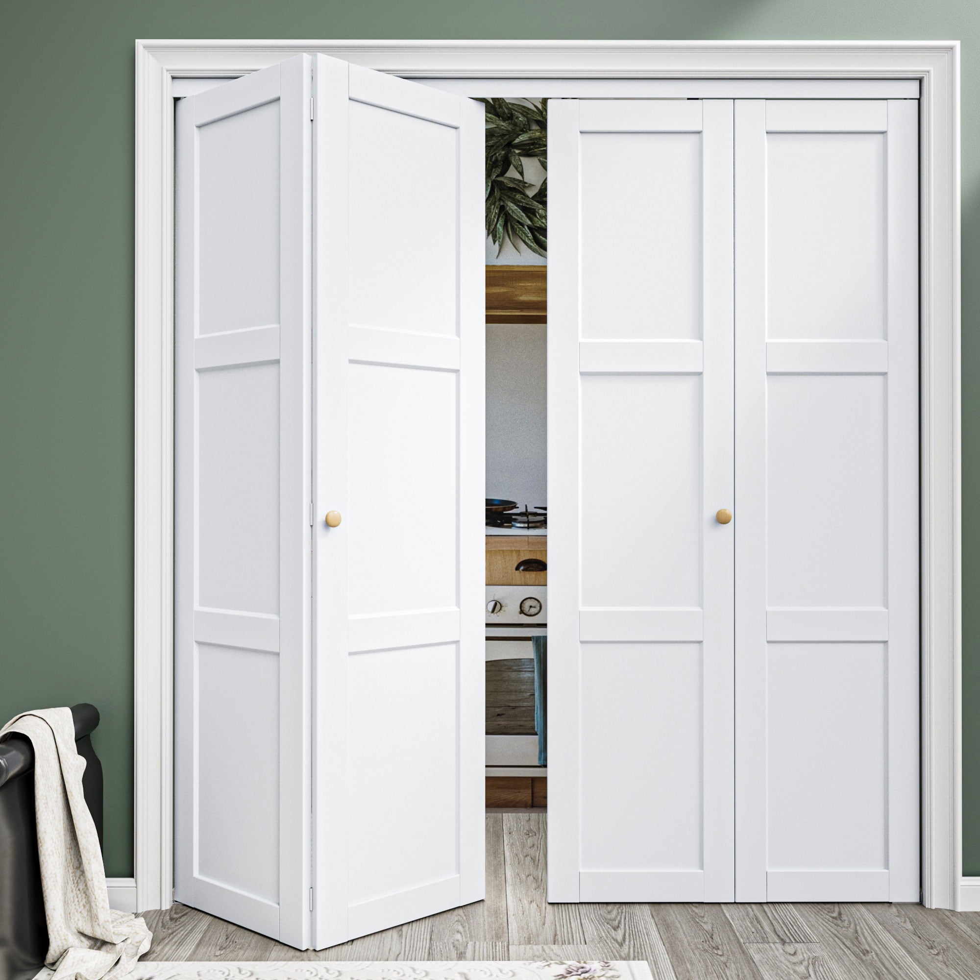 72" x 96" 3 Panel Solid Core Bifold Doors with Hardware Kit & Knob ...