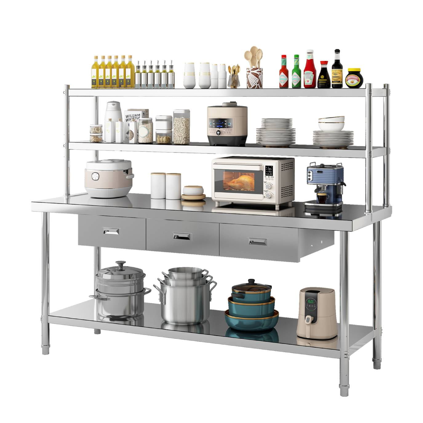 72"x24" Stainless Steel Table with Overshelves & 3 Drawers, Commercial ...