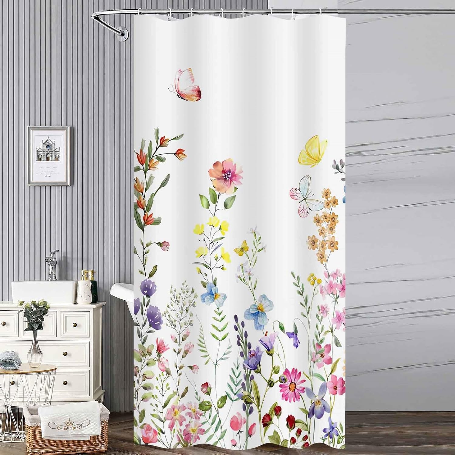 72''''x36'''' Floral Shower Curtain, Waterproof Polyester Fabric Shower ...