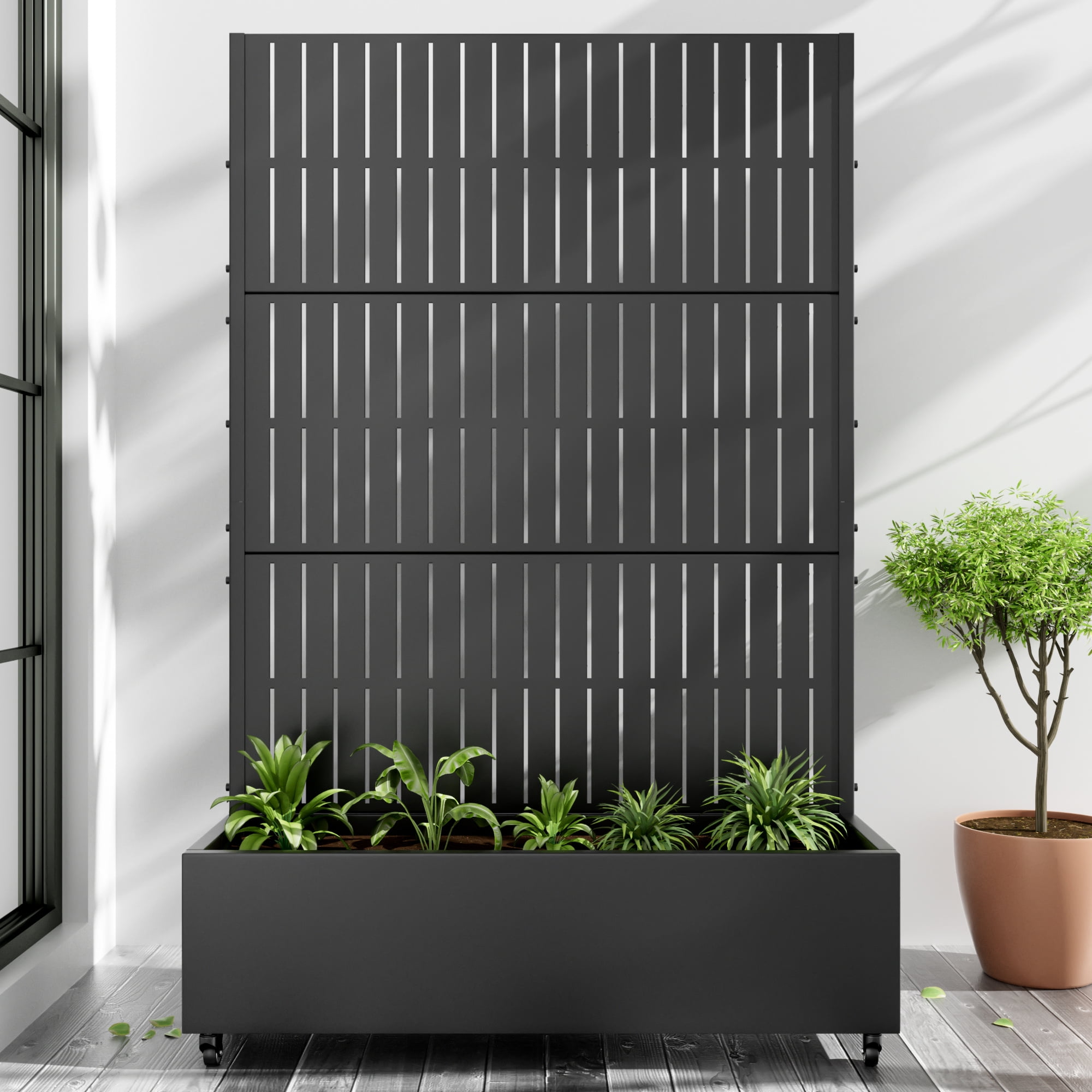 MAYEERTY 72"x47" Metal Black Rectangle Pots and Planter Raised Box with ...