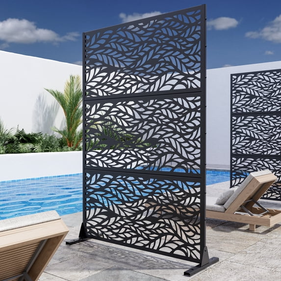 72"x47" Outdoor Privacy Screen with Stand Metal Balcony Decorative ...