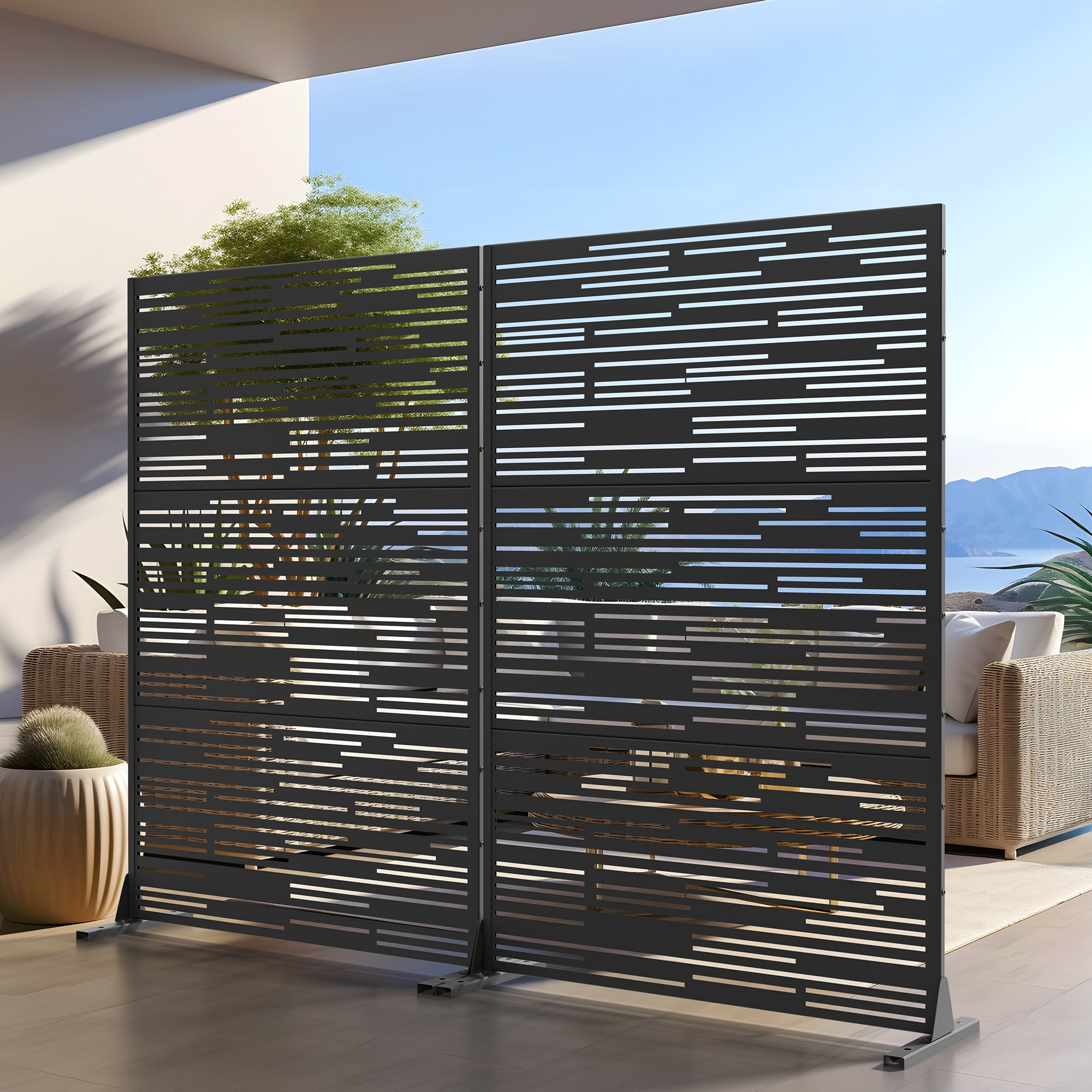 72"x47" Outdoor Privacy Screen with Stand Metal Balcony Decorative ...