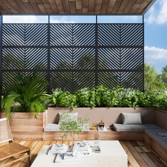 72"x47" Outdoor Privacy Screen with Stand Metal Balcony Decorative ...