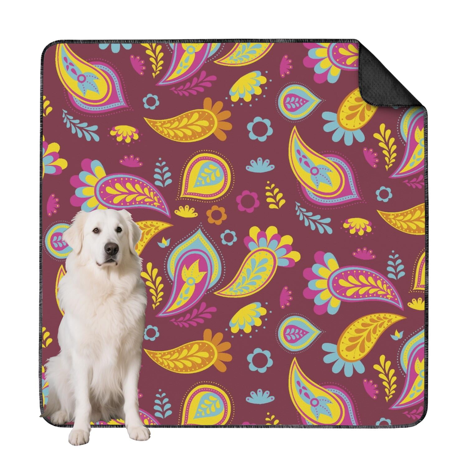 72"x72" Paisley Print Reusable Potty Pads for Dogs, Washable Non-Slip ...