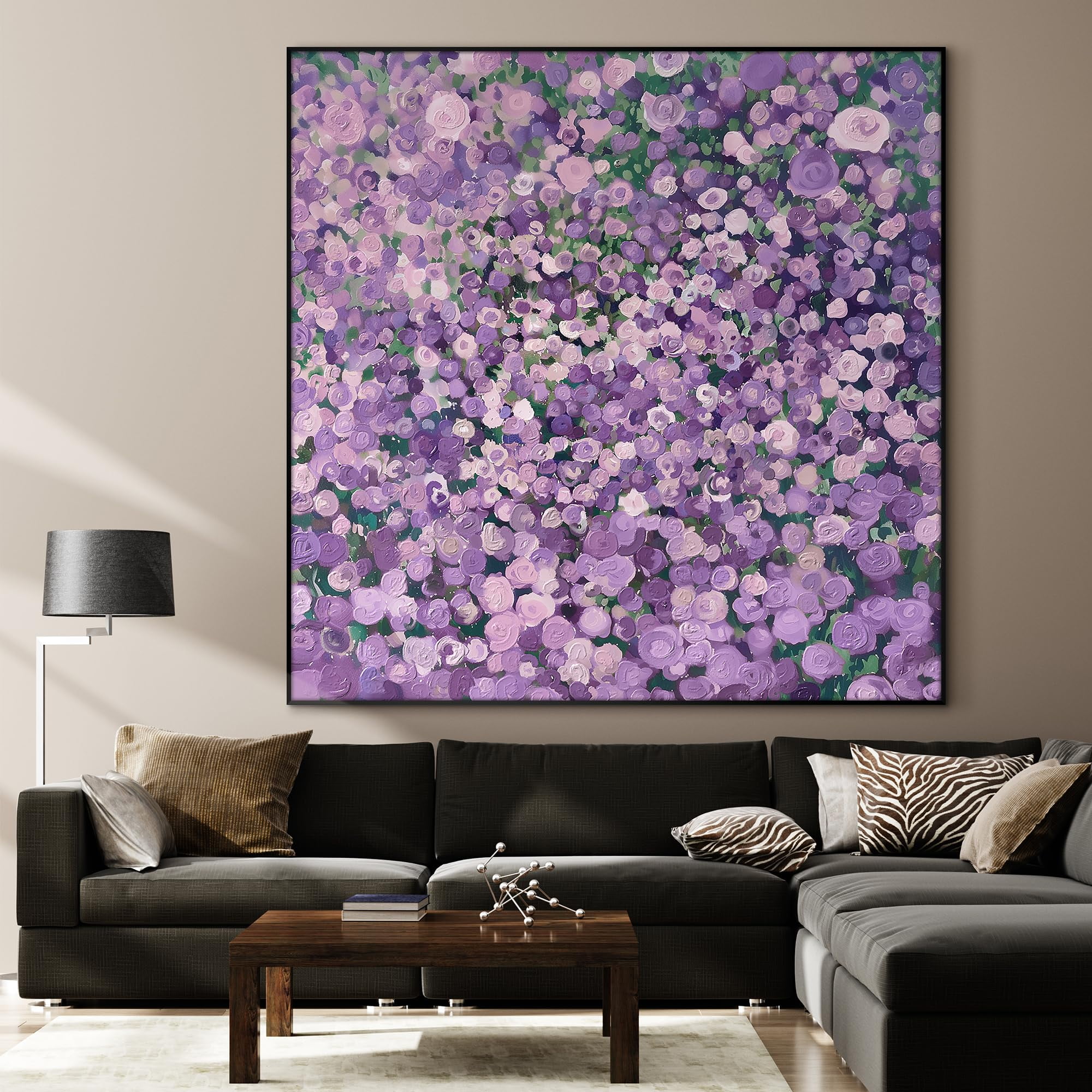 72"x72" XL Framed Wall Art - Lavender Purple and Pink Flower Burst ...