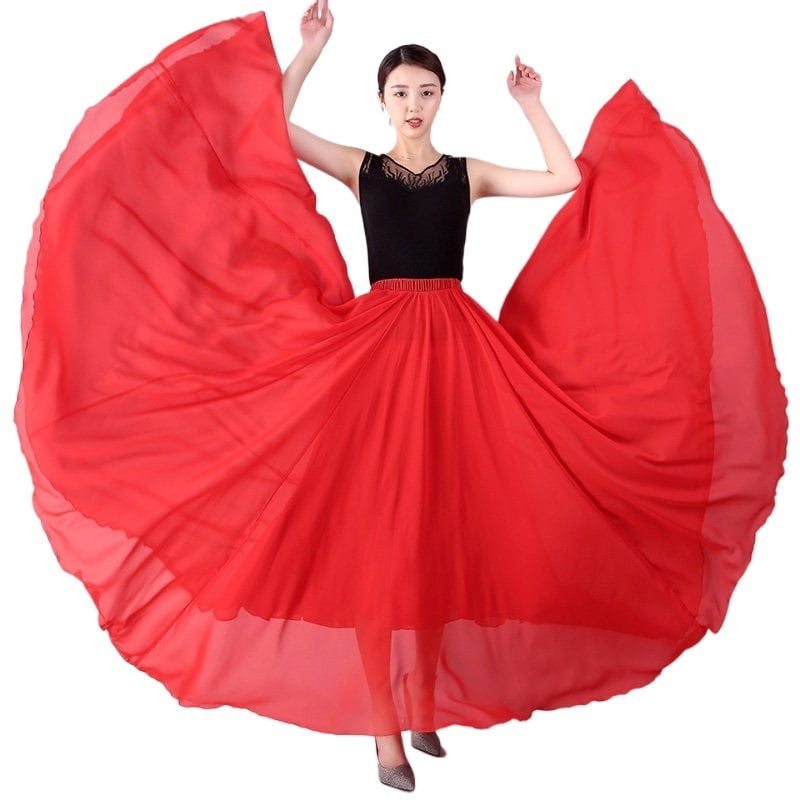 720 Degree Chiffon Skirt For Women Gauze Skirt Large Swing Ballet Stage Practice Long Skirts ...