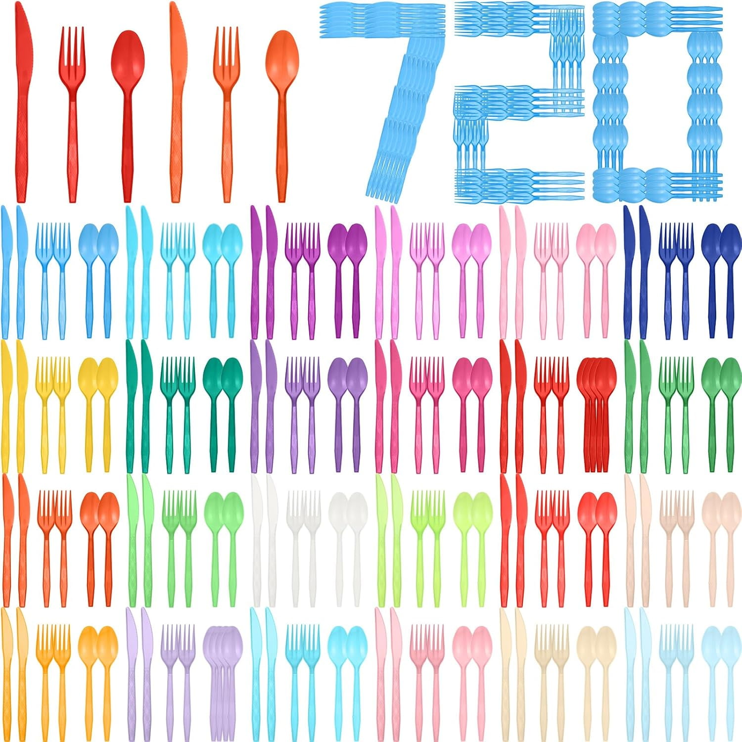 720 Pcs Neon Party Plastic Colorful Silverware Kit Rainbow Plastic ...