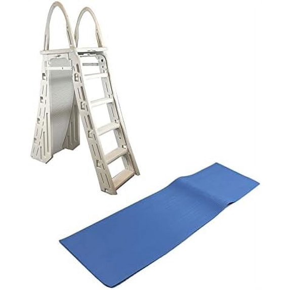 7200 Heavy Duty A Frame Aboveground Swimming Pool Ladder 48"-56" w/ Mat ...