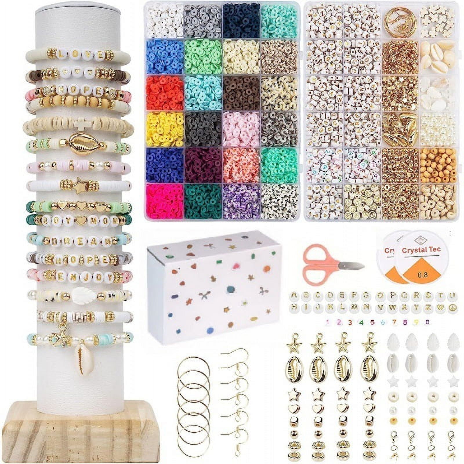 7200 PCS Clay Beads Bracelet Making Kit, 2 Boxes 24 Colors Flat Preppy ...