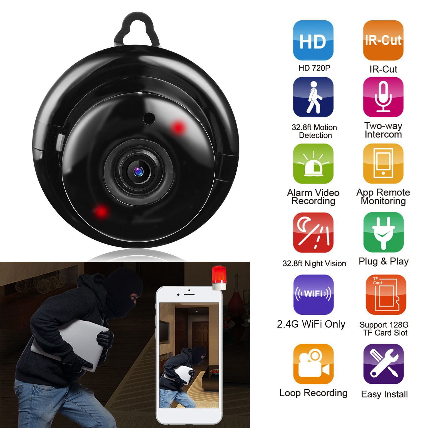 720P WiFi IP Camera Smart Home Security Surveillance Camera Night ...