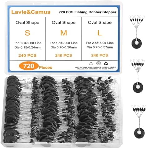 720PCS Fishing Bobber Stopper, Oval Floats Sinker Stops, 6 in 1 Black ...