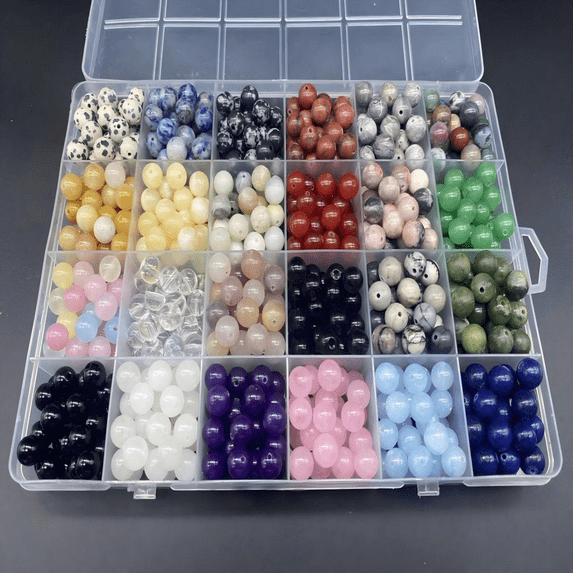 720Pcs Natural Round Stone Beads Gemstone Beaded Hole Crystal Power ...