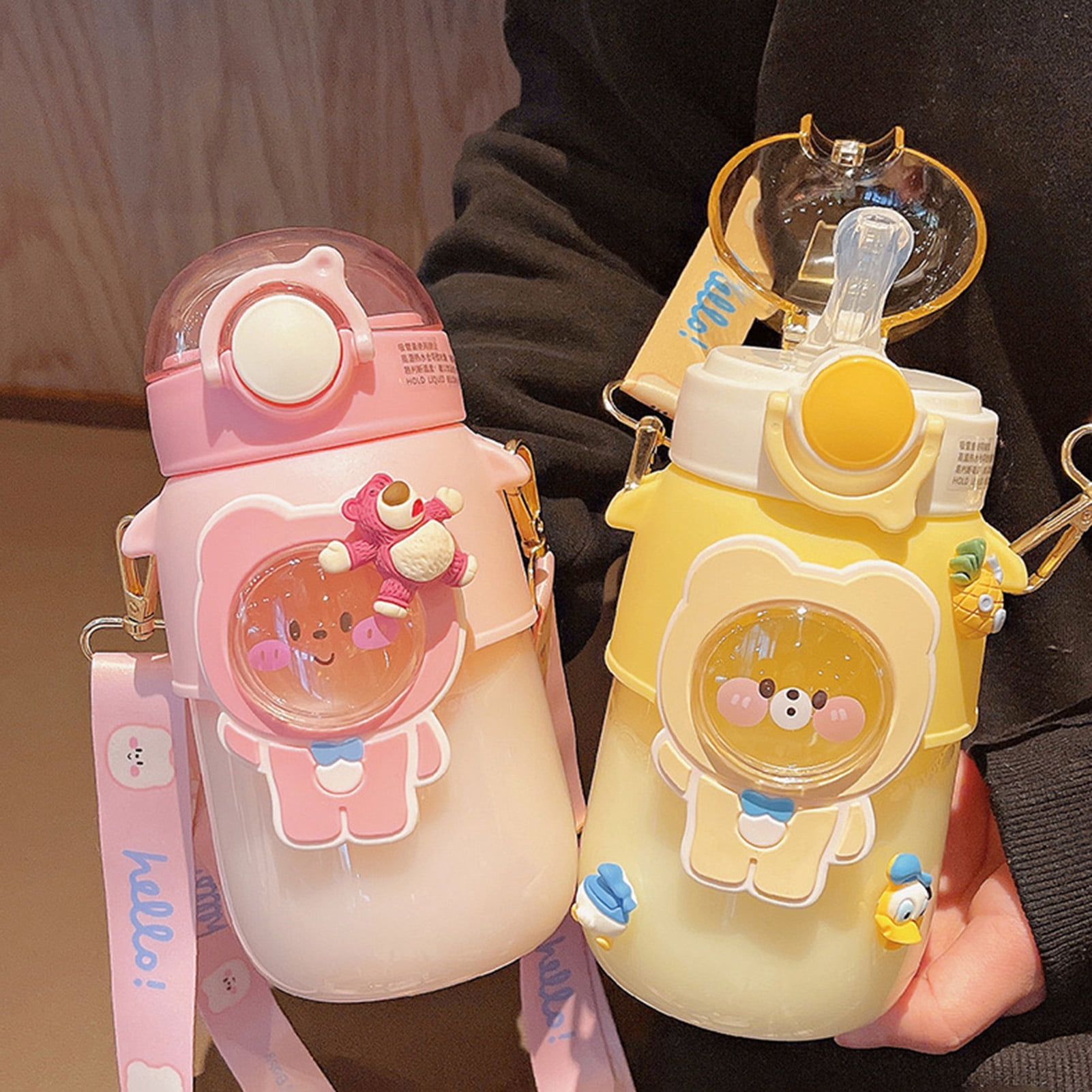 720ml Travel School Leakproof Water Bottle With Straw Cute Bear Gift For Kids - Walmart.com