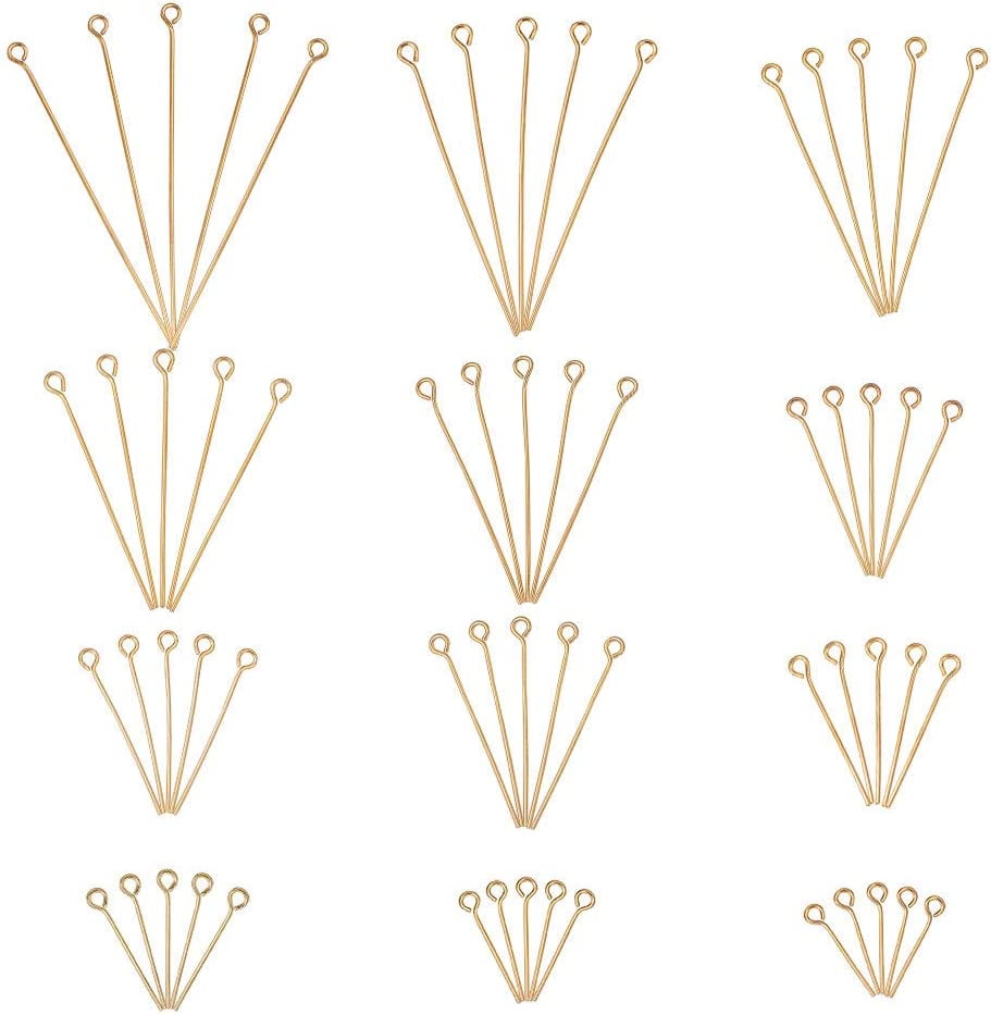 720pcs 12 Sizes Brass Open Eye Pin Golden Head Pins Findings for ...