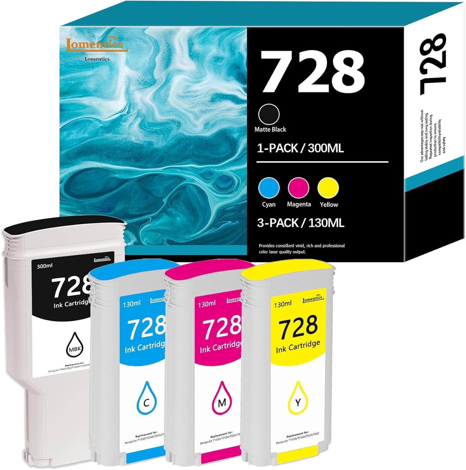 728 Ink Cartridges 4-Pack (300-ml Matte Black / 130-ml Cyan/Magenta ...