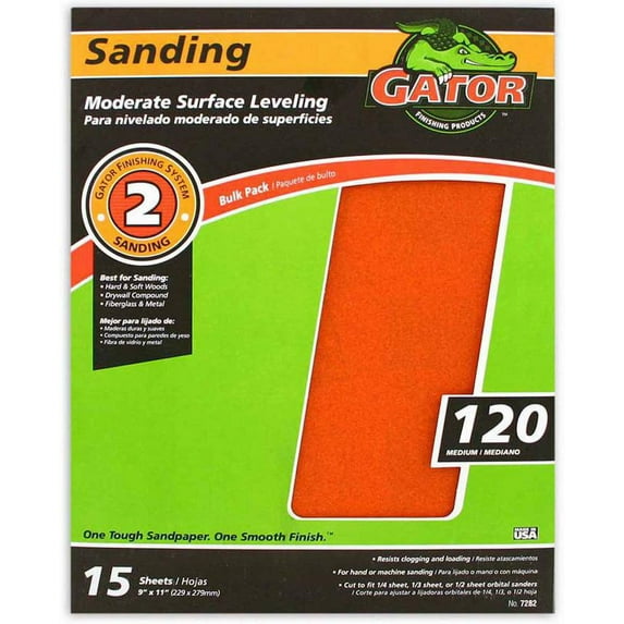 Gator ProSelect 9x11 in. Aluminum Oxide Sanding Sheets, 120 Grit, 15 Sheets - Walmart.com