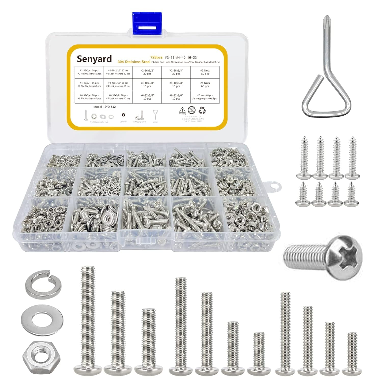 728pcs Machine Screws Assortment Kit,#2-56#4-40#6-32 Phillips Pan Head ...