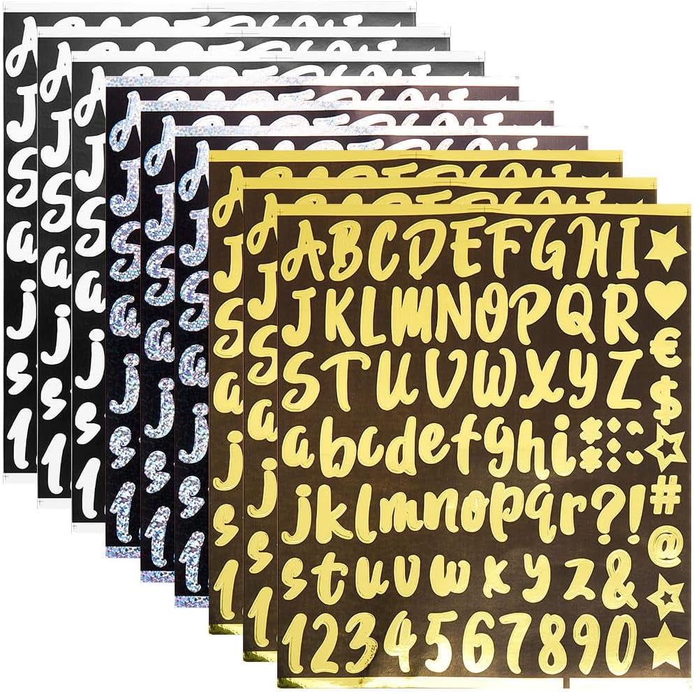 729Pcs 9 Sheets Alphabet Numbers Stickers 3 Colors Self Adhesive Label ...