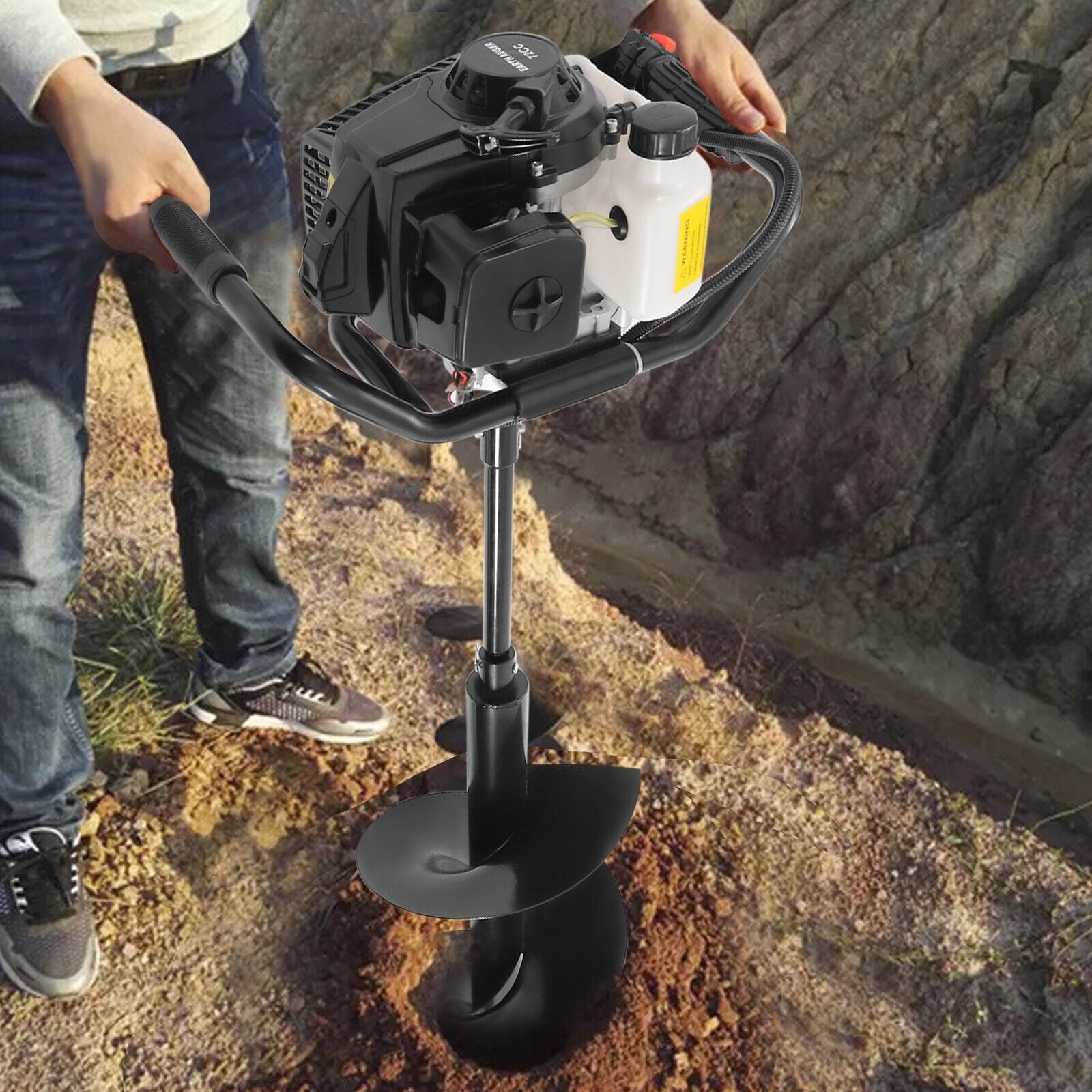 72CC Gas Powered Earth Auger Post Hole Digger Borer Fence Ground Drill ...