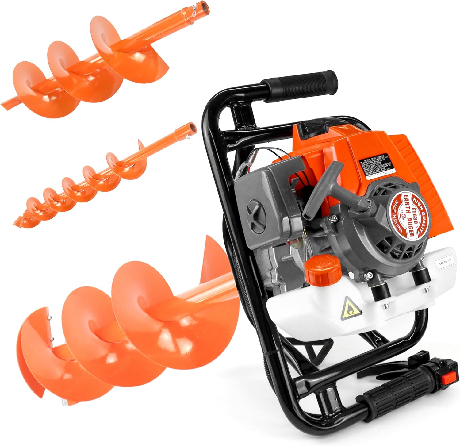 72CC Ice Auger Post Hole Digger Drill 2-Stroke Gas Powered 4" 6" 8 ...
