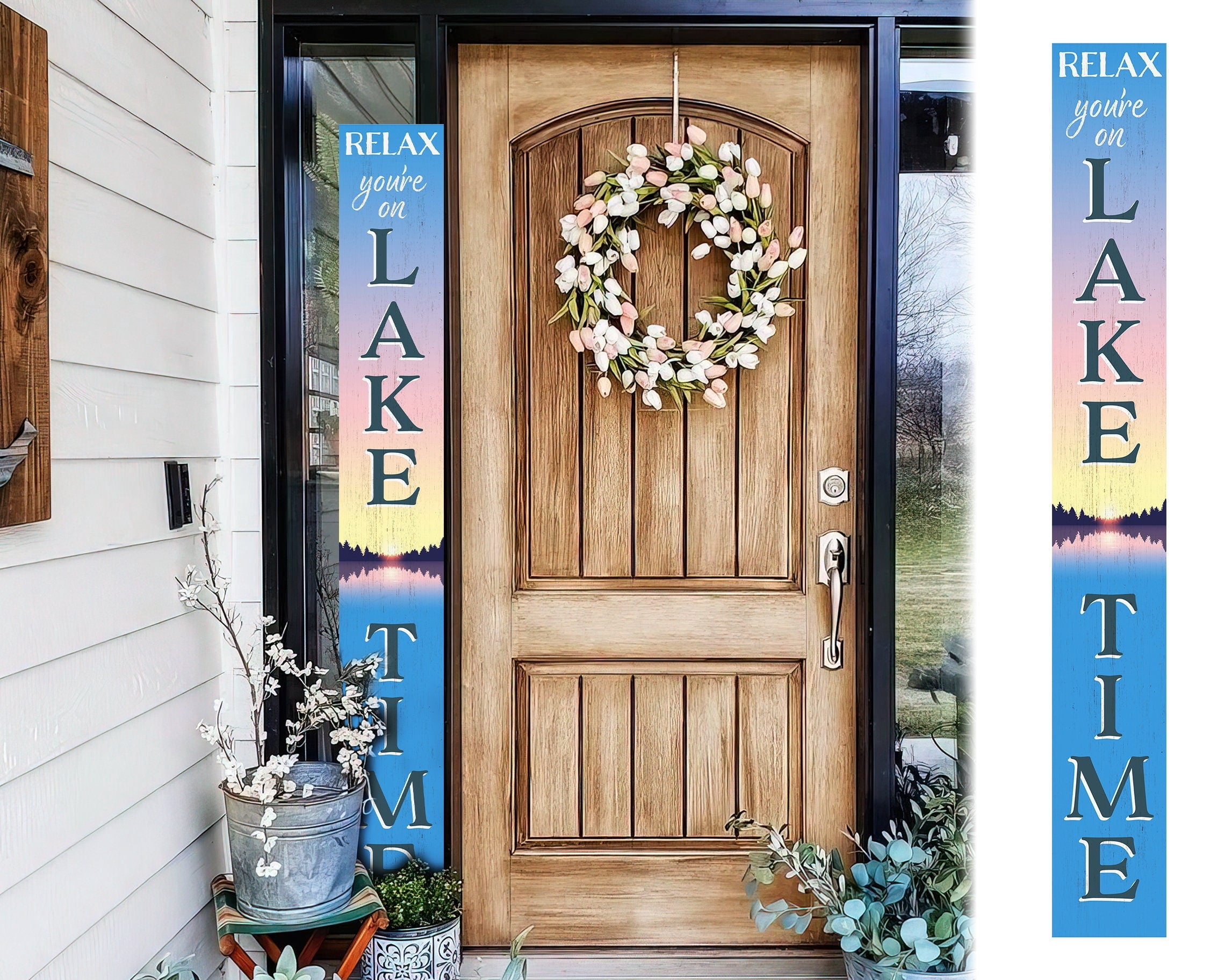 72IN Outdoor Sign Welcome to the Lake House Wooden Porch Sign Standing ...
