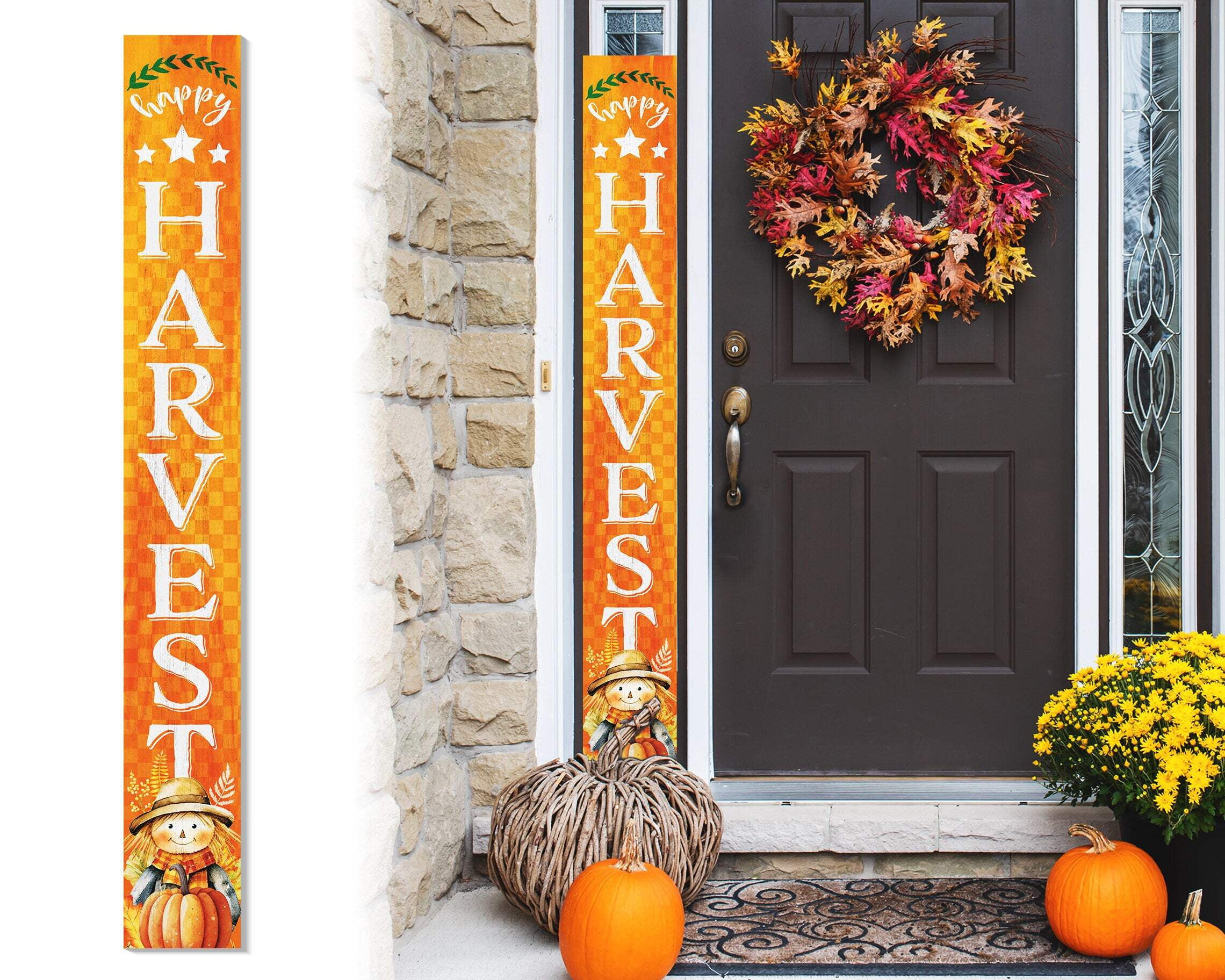 72In "Happy Harvest" Fall Porch Sign With Scarecrow Design - Porch ...
