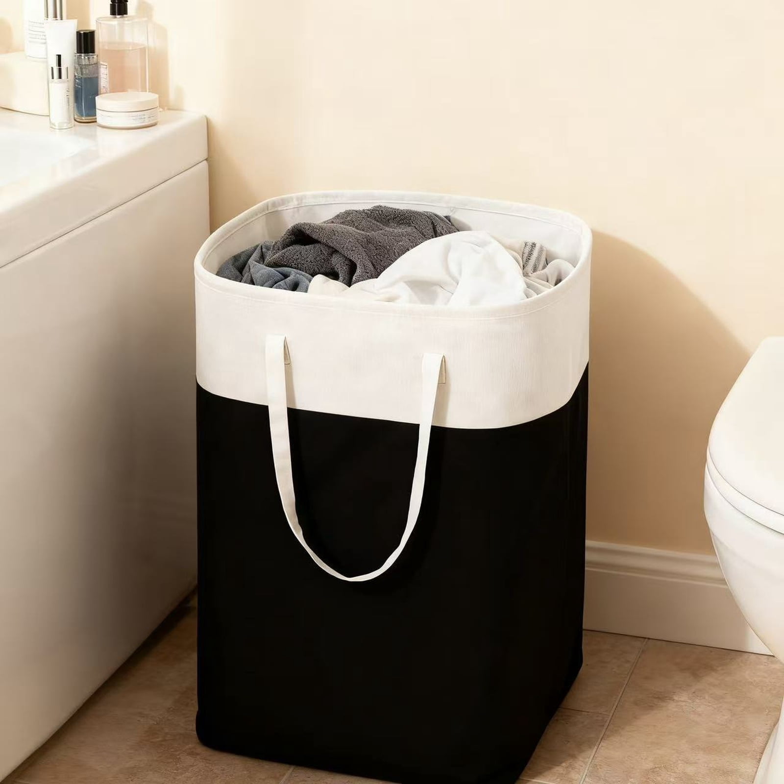 72L Laundry Basket,Freestanding Waterproof Collapsible Cotton Large ...