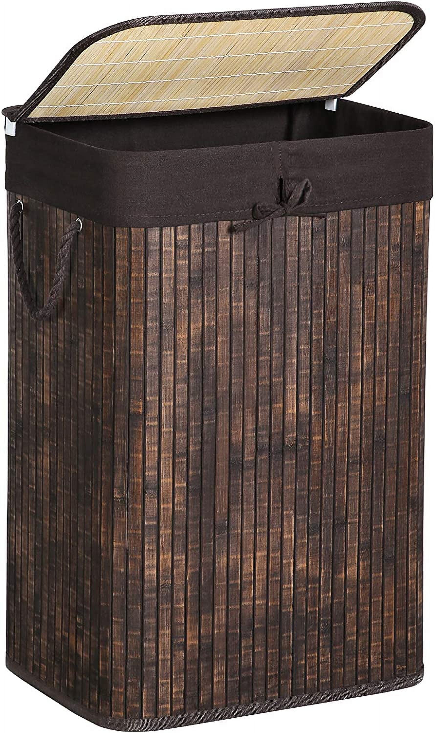 SONGMICS Bamboo 72L Laundry Hamper with Lid, Liner Bag, Foldable ...