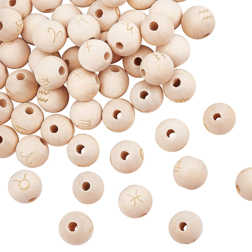 72PCS 12 Constellation Unfinished Natural Wood European Beads Large ...