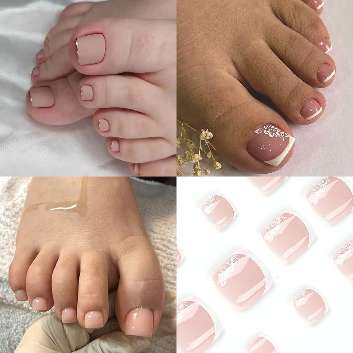 72PCS (3 Boxes) Press on Toenails Short Square Fake Nails Glossy Toe ...