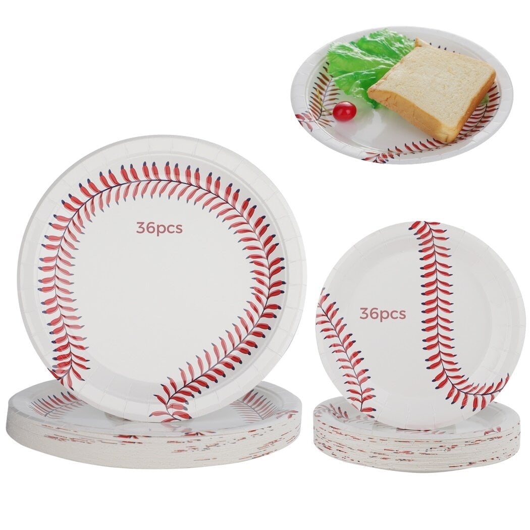 72PCS Baseball Paper Plates, Baseball Party Dessert Plates, Disposable ...