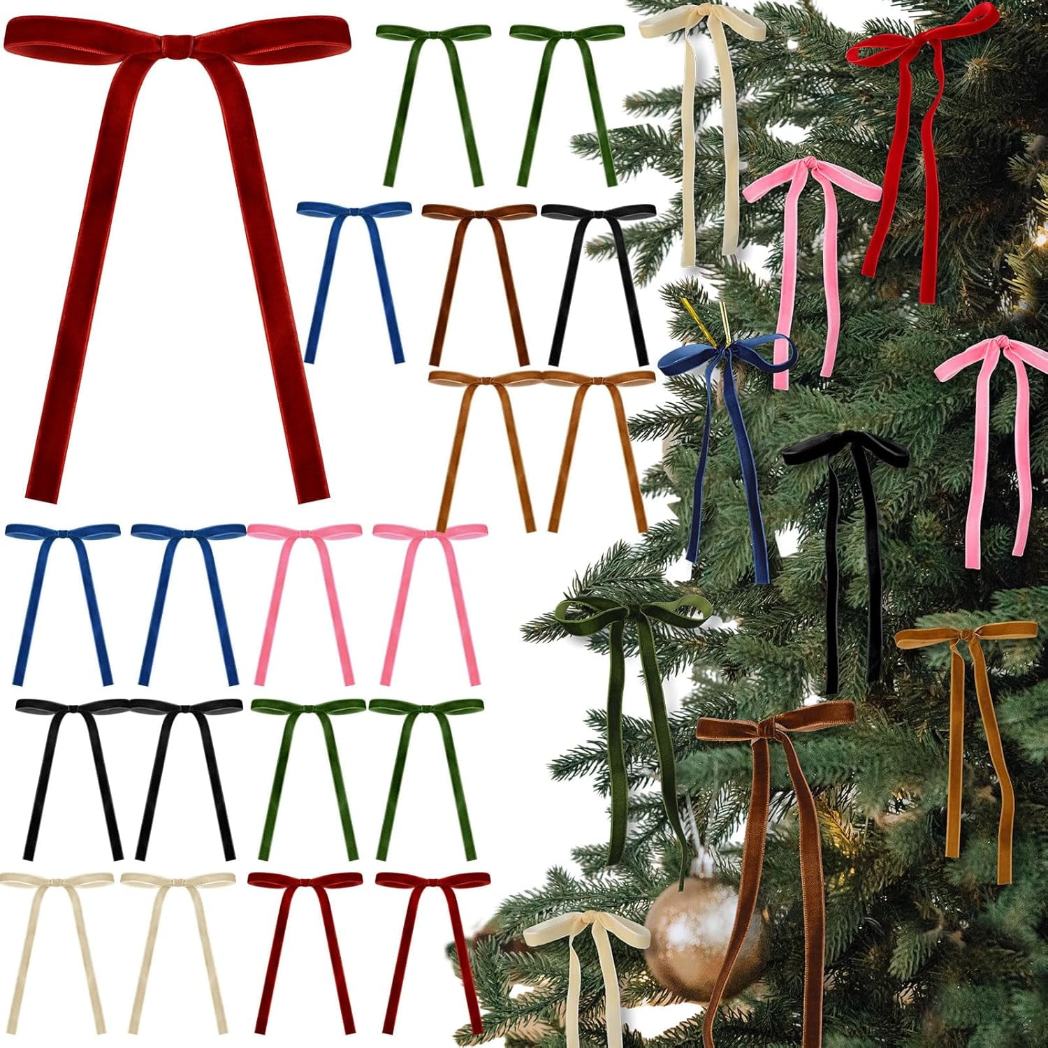 72PCS Burgundy Velvet Christmas Tree Bows Door Garland Decor Vintage ...